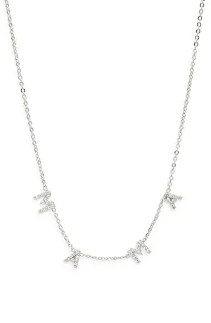 THE SIS KISS Mini Mama Charm Chain Necklace - Silver W/crystals