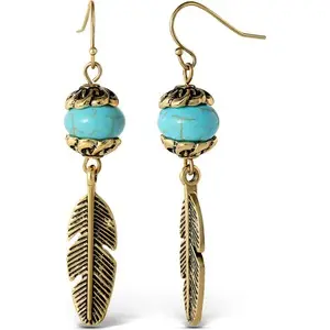 Jessica Simpson Feather Drop Earrings - Gold/ Turquoise