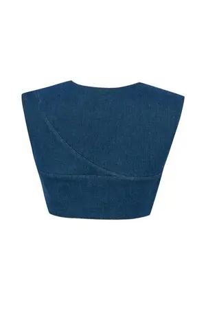 JENDUE Endless Line Denim Crop Top With Lace-up Detail