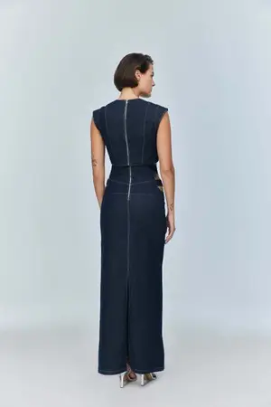JENDUE Cut-out Denim Maxi Skirt