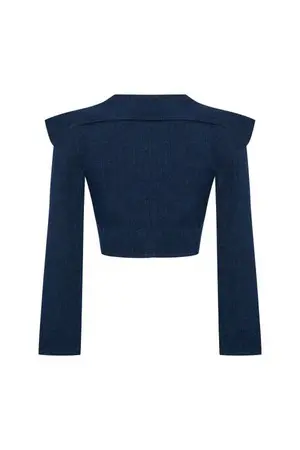 JENDUE Harmony Cropped Denim Jacket With V-neckline