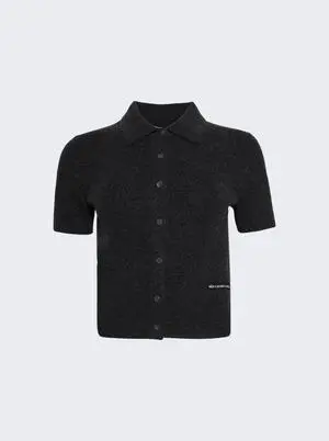 Alexander Wang Polo Cardigan With Knit Logo Patch - Grey