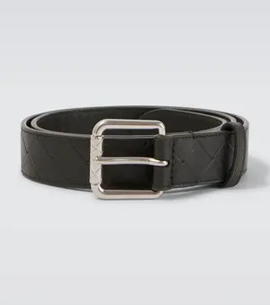 Bottega Veneta Intrecciato Embossed Leather Belt - Brown