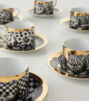 FORNASETTI High Fidelity Set Of 6 Porcelain Tea Cups And Saucers
