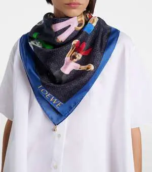 Loewe Anagram Logo Silk Twill Scarf