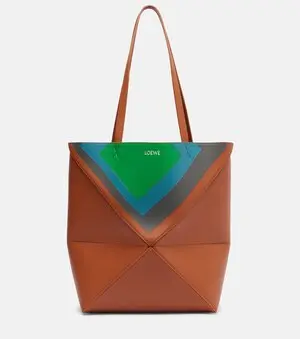 Loewe X Albers Puzzle Fold Medium Leather Tote Bag - Brown