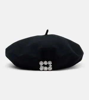 ROGER VIVIER Embellished Wool Beret - Black