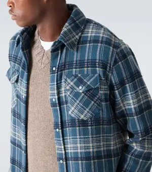 GOD'S TRUE CASHMERE Fantasia Plaid Cashmere Shirt With Emerald - Blue