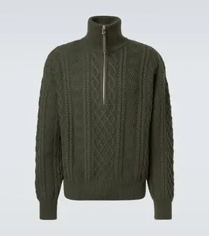 Loewe Aran-knit Wool Half-zip Turtleneck Sweater