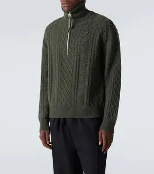 Loewe Aran-knit Wool Half-zip Turtleneck Sweater