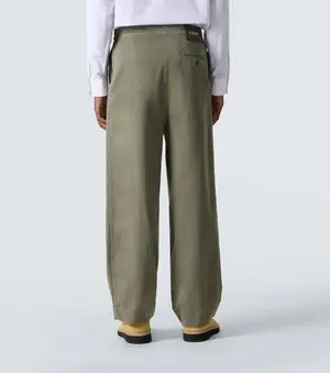 Loewe Belted Cotton Satin Straight Pants - Green