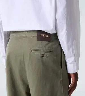 Loewe Belted Cotton Satin Straight Pants - Green