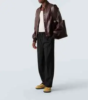 Loewe Belted Wool Straight Pants - Black
