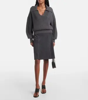 JOSEPH Suede Midi Skirt - Grey