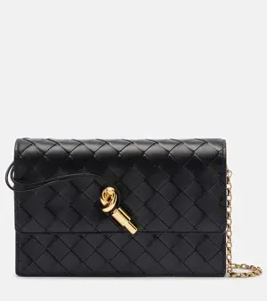 Bottega Veneta Andiamo Intrecciato Leather Shoulder Bag - Black