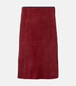 JOSEPH Suede Midi Skirt - Red
