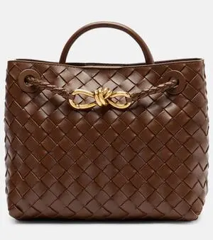 Bottega Veneta Andiamo Intrecciato Small Leather Tote Bag Brown