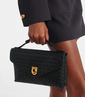 Bottega Veneta Knot Lock Intrecciato Leather Top-handle Bag - Black