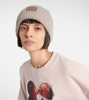 Acne Studios Face Wool-blend Beanie - Beige