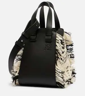 Loewe Hammock Compact Leather And Fabric Bag With Fringe