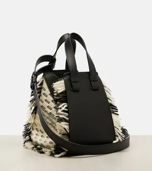 Loewe Hammock Compact Leather And Fabric Bag With Fringe