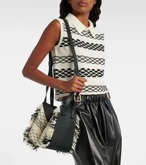Loewe Hammock Compact Leather And Fabric Bag With Fringe