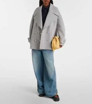 Loewe Pebble Double-breasted Wool Pea Coat - Grey