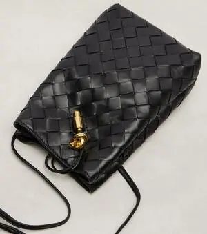 Bottega Veneta Andiamo Intrecciato Leather Phone Pouch - Black