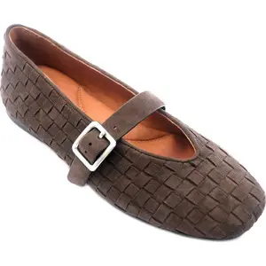 Gentle Souls Winifred Woven Mary Jane Flat - Dark Chocolate Suede