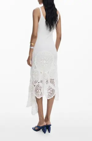 Desigual Asymmetric Hem Crochet Trim Cotton Dress
