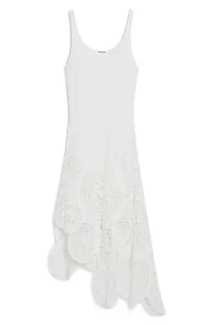 Desigual Asymmetric Hem Crochet Trim Cotton Dress