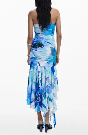 Desigual Floral Print Shirred Midi Dress