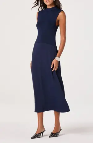 Astr The Label Mixed Media Dress - Navy