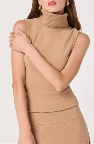 Astr The Label Sleeveless Turtleneck Sweater - Tan