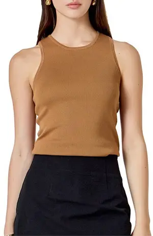 Endless Rose Ribbed Racerback Tank - Brown