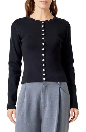 Endless Rose Scalloped Cardigan - Black