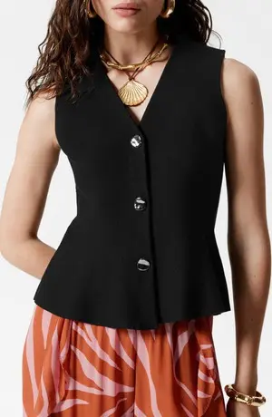 & Other Stories Peplum Knit Vest - Black Dark