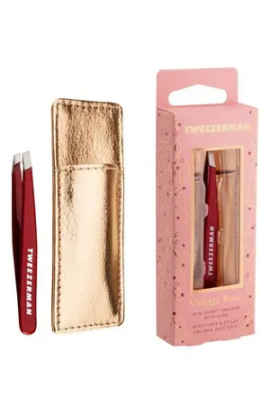 TWEEZERMAN Mini Slant Tweezer With Case $16.50 Value - Vintage Rose