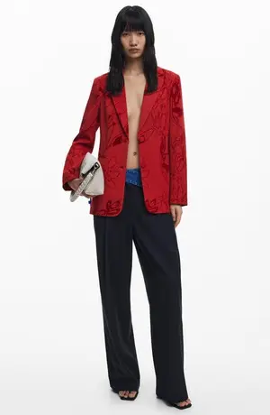 Desigual Tonal Floral Blazer - Orange Red