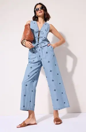 FRIENDS LIKE THESE Embroidered Chambray Vest