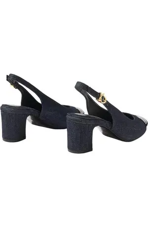 MARGAUX LONNBERG Cap-toe Cluny Slingback Pumps - Indigo Denim And Patent