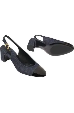 MARGAUX LONNBERG Cap-toe Cluny Slingback Pumps - Indigo Denim And Patent