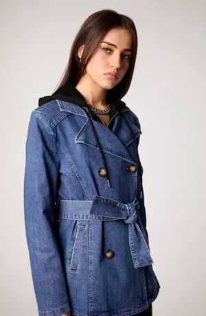 BLUE REVIVAL Gracie Trench Coat With Removable Hoodie