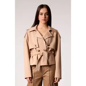 BLUE REVIVAL Charli Cropped Scuba Trench Coat