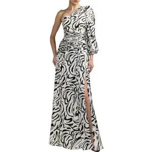 Mac Duggal Floral One-sleeve Gown With Slit - Ivory Multi