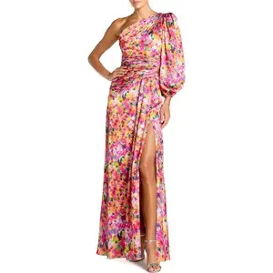 Mac Duggal Floral One-sleeve Gown With Slit - Multi