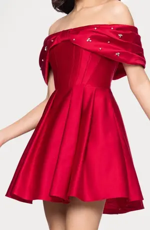 BLONDIE NITES Rhinestone Bow Mini Dress
