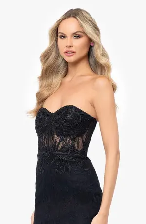 BLONDIE NITES Lace Strapless Corset Mini Dress
