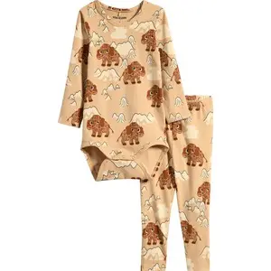 MINI RODINI Mammoth Print Stretch Cotton Jumpsuit & Leggings Set - Beige