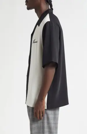 Amiri Colorblock Floral Embroidered Camp Shirt
